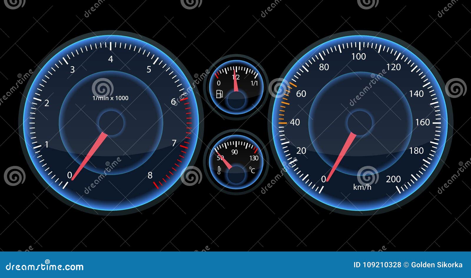 Car Speedometer Panel. View At Night On The Panel. Futuristic ...