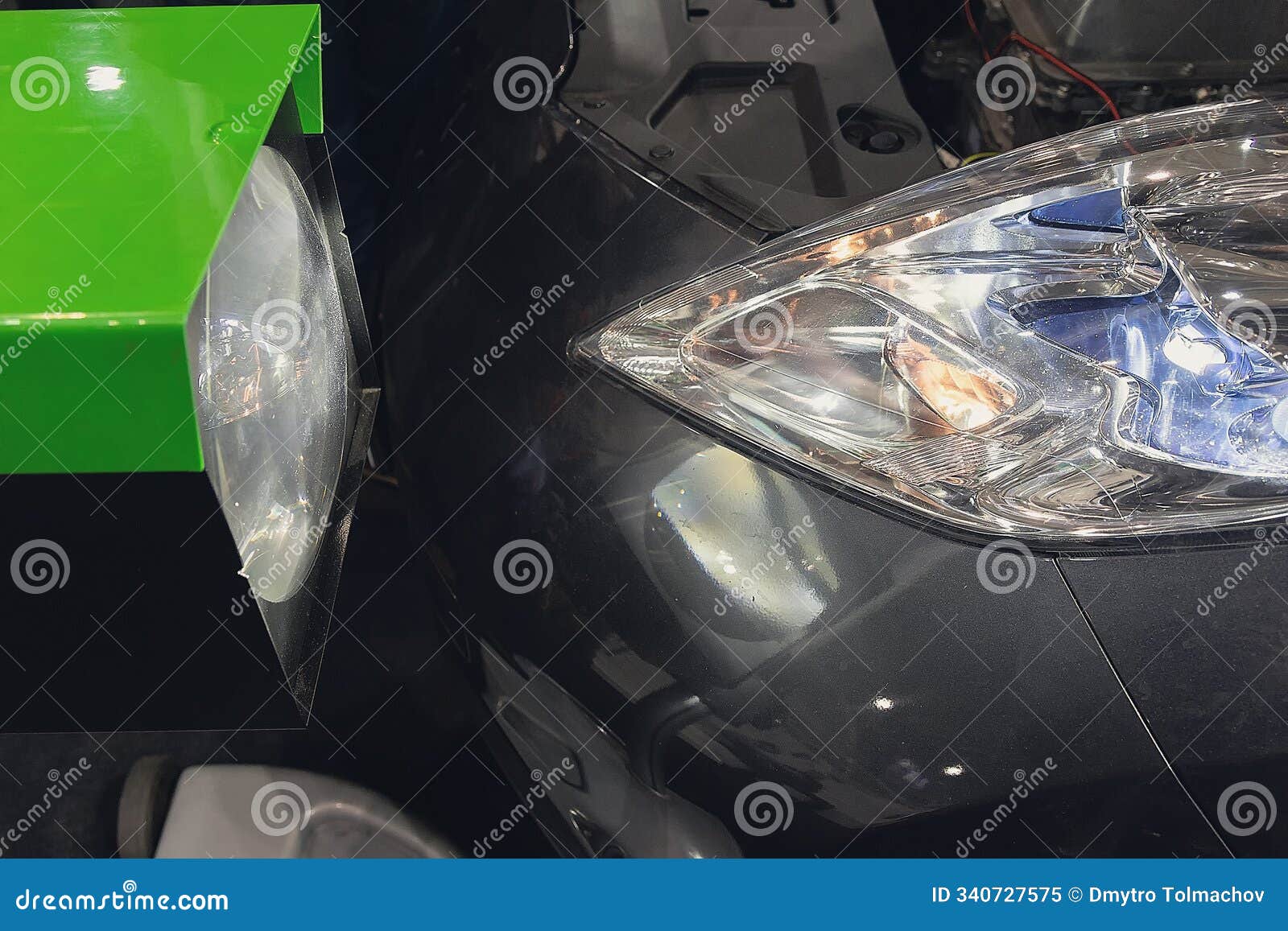 Car Standing in the Service Station and Car Equipment for Adjusting the ...