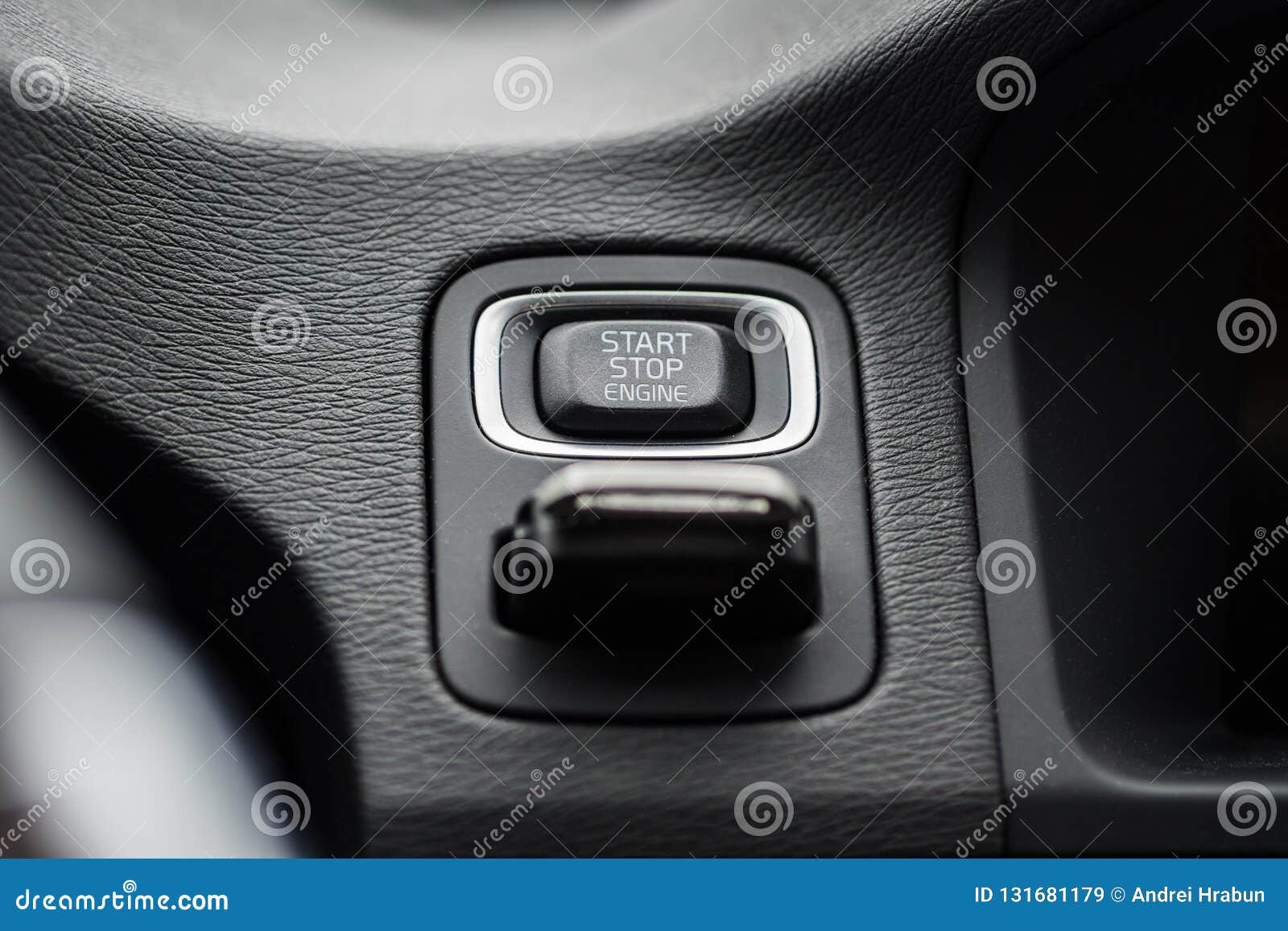 Car Start Stop Button with Inserted Ignition Key Stock Image - Image of ...