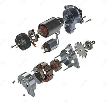Car Starter and Alternator in Exploded View 3D Illustration Isolated on ...