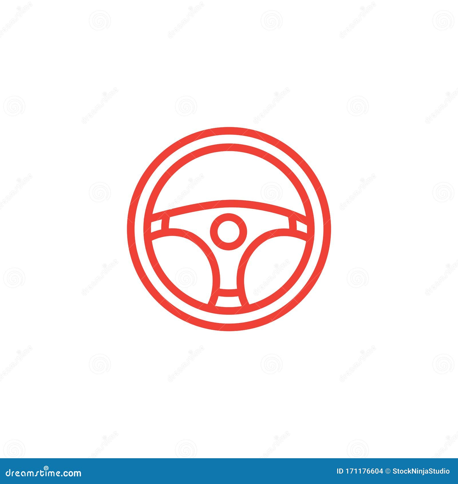 Car Steering Wheel Line Red Icon on White Background. Red Flat Style ...