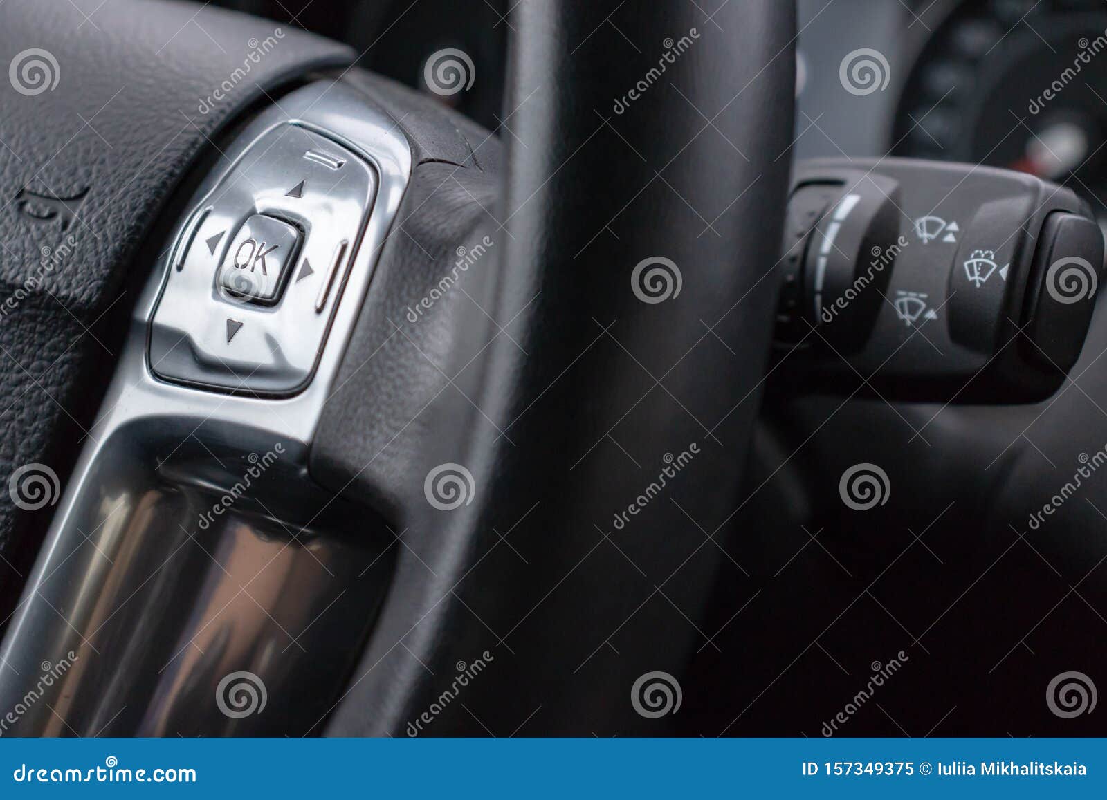Car Steering Wheel with Menu Buttons on it Close Up, Car Interior Stock ...