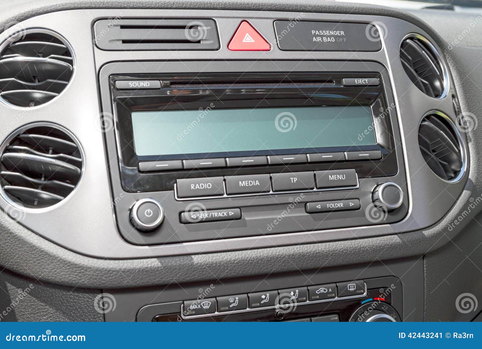 Car stereo CD and FM radio stock image. Image of inside - 42443241