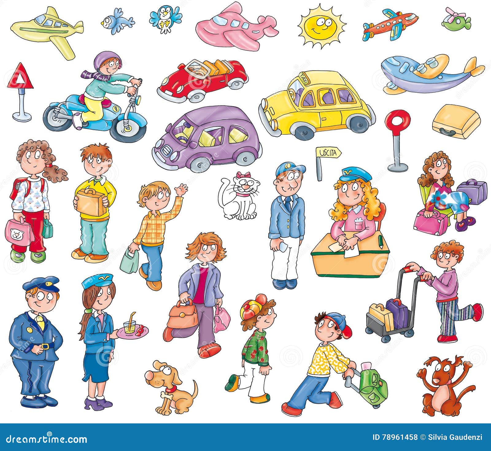 Car Stickers with People, Dogs, Van Pancakes, Stock Illustration ...