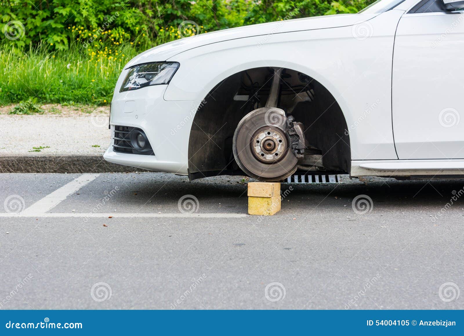 Car with stolen wheels stock image. Image of thief, society - 54004105
