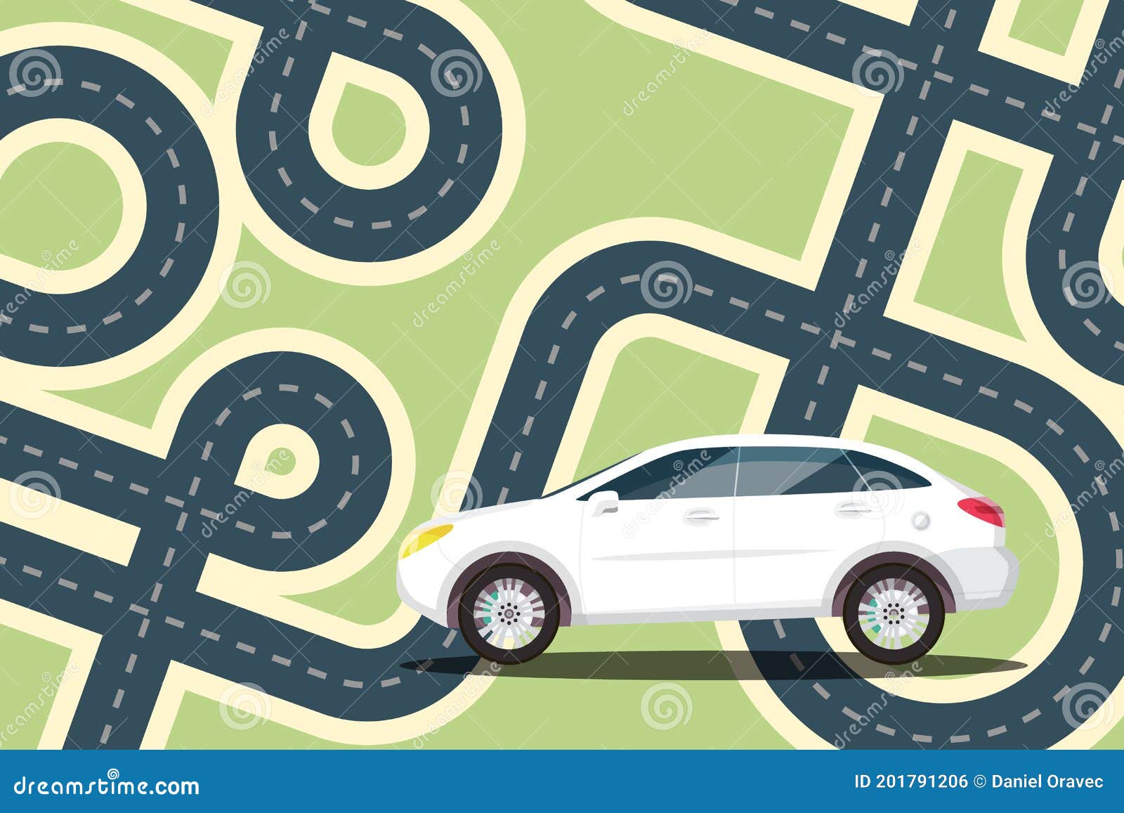 Car with Streets - Roads on Map - Vector Stock Vector - Illustration of ...