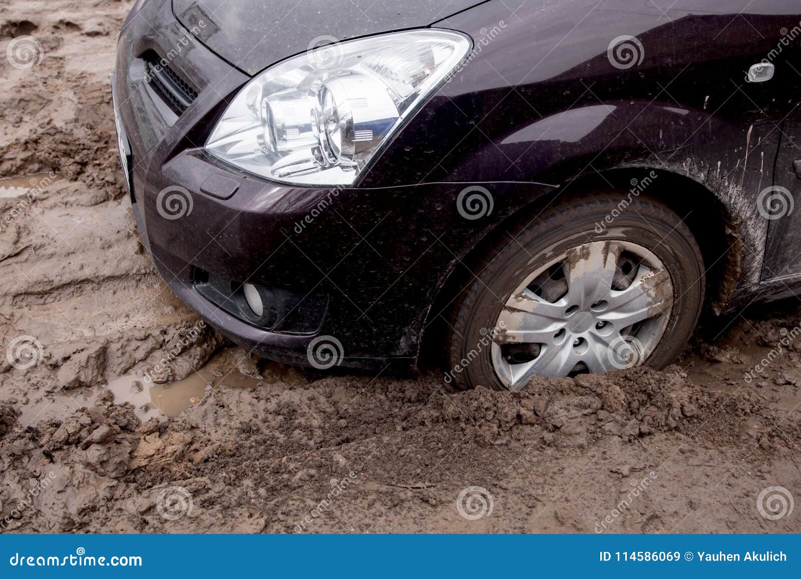The Car is Stuck on a Bad Road in the Mud Stock Image - Image of muddy ...