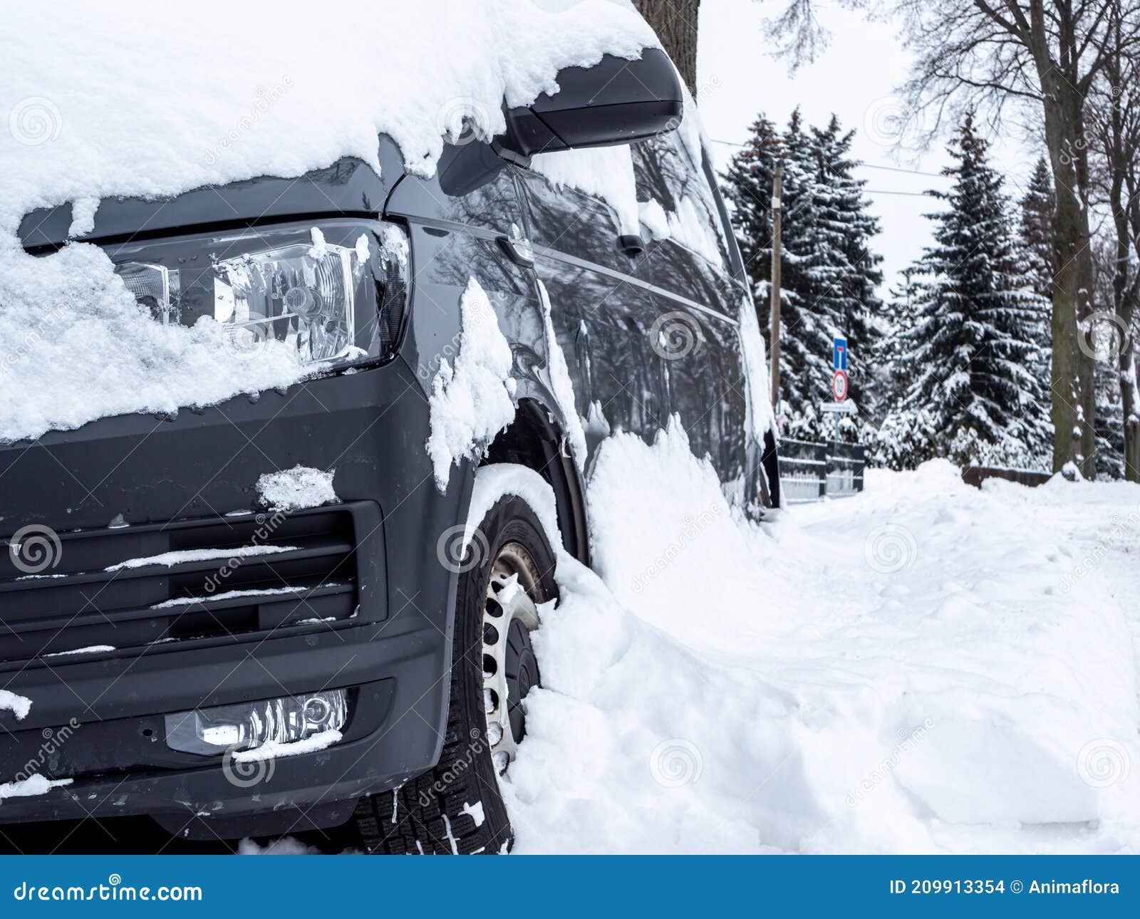 Car Stuck in the Ditch after Winter Chaos Stock Photo - Image of report ...