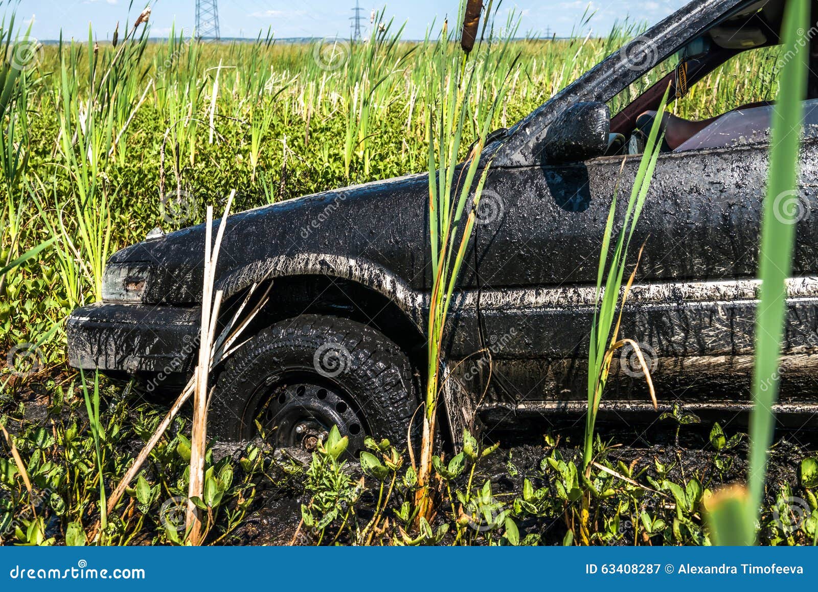 Car stuck in the mud stock image. Image of danger, road - 63408287