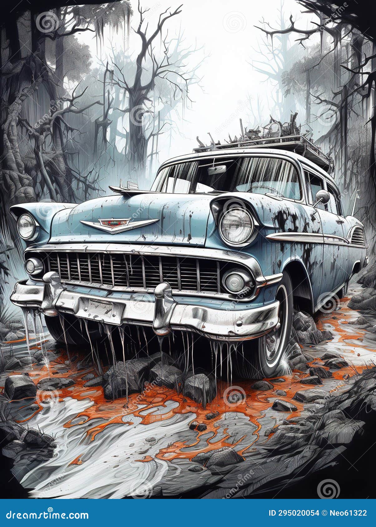 A Car in the Style of Gritty Horror Comics Generative AI Stock ...