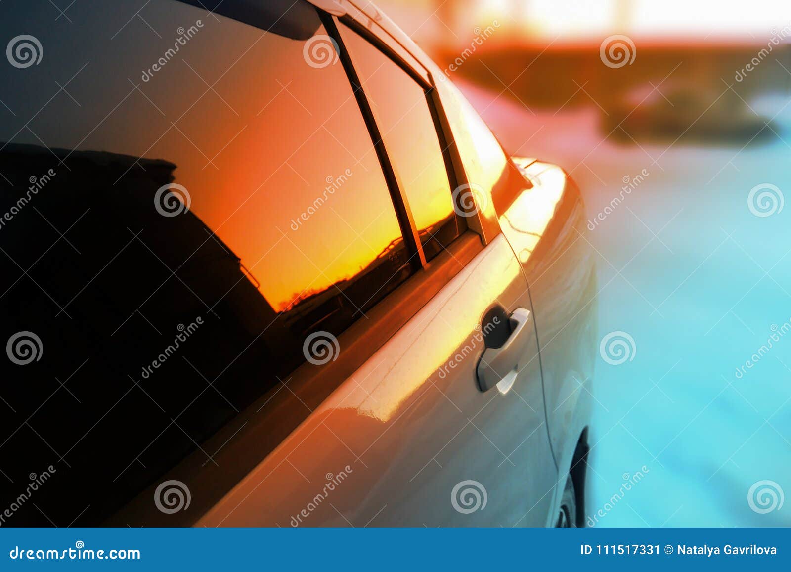 Car at Sunset, Reflected in Mirrors Stock Image - Image of evening ...