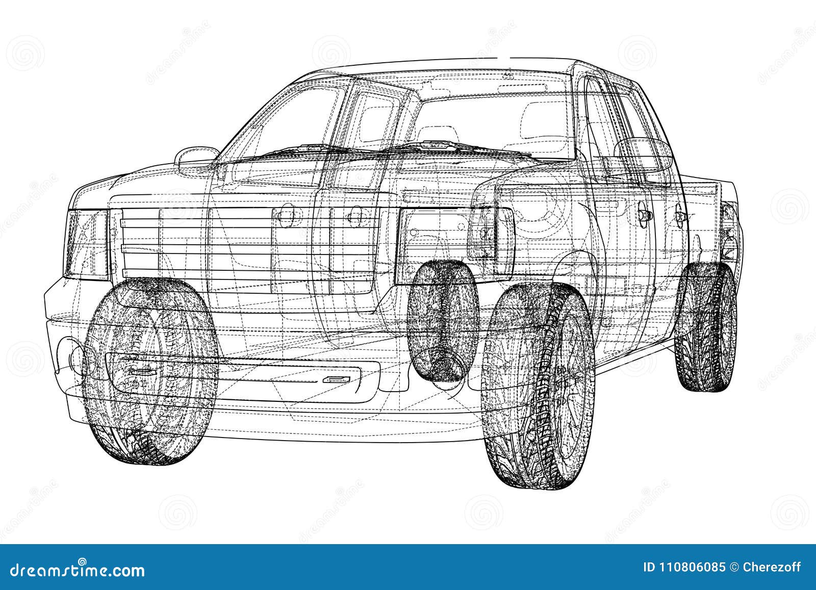Car SUV Drawing Outline. Vector Rendering Stock Vector - Illustration ...