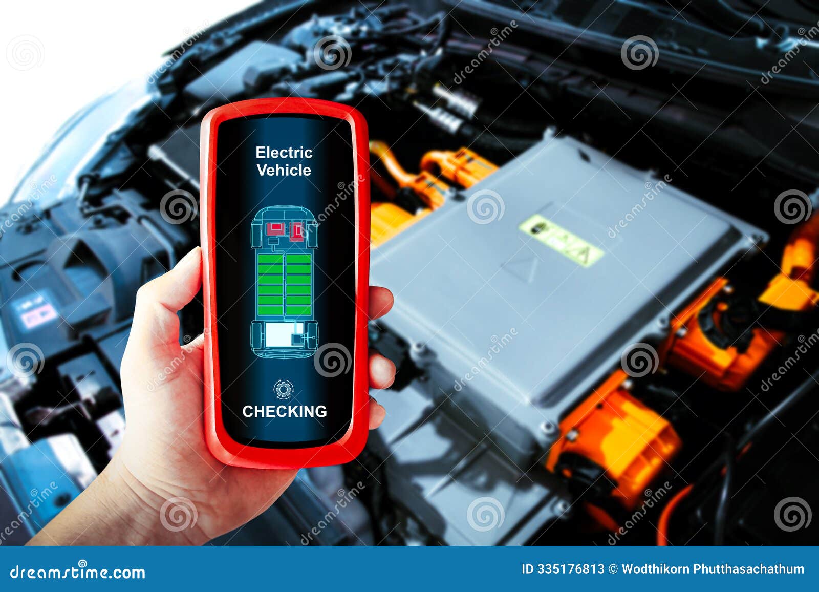 Car Technician Checking Electric Vehicle System Problems with a ...