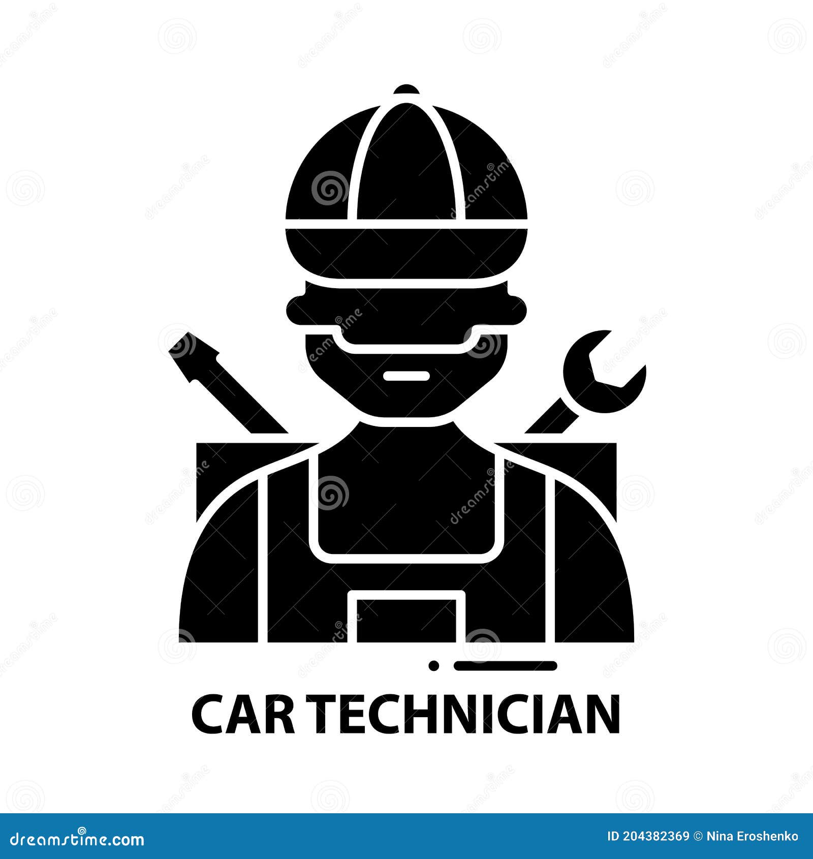 Car Technician Icon, Black Vector Sign with Editable Strokes, Concept ...