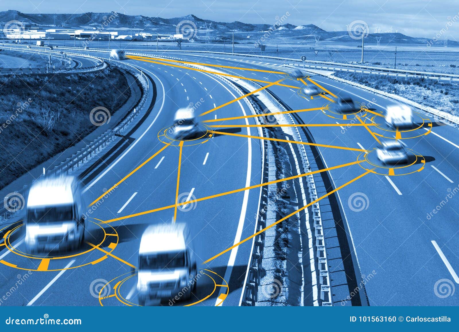 Autonomous Self-driving Mode Vehicle On Highway Road Iot Concept With ...