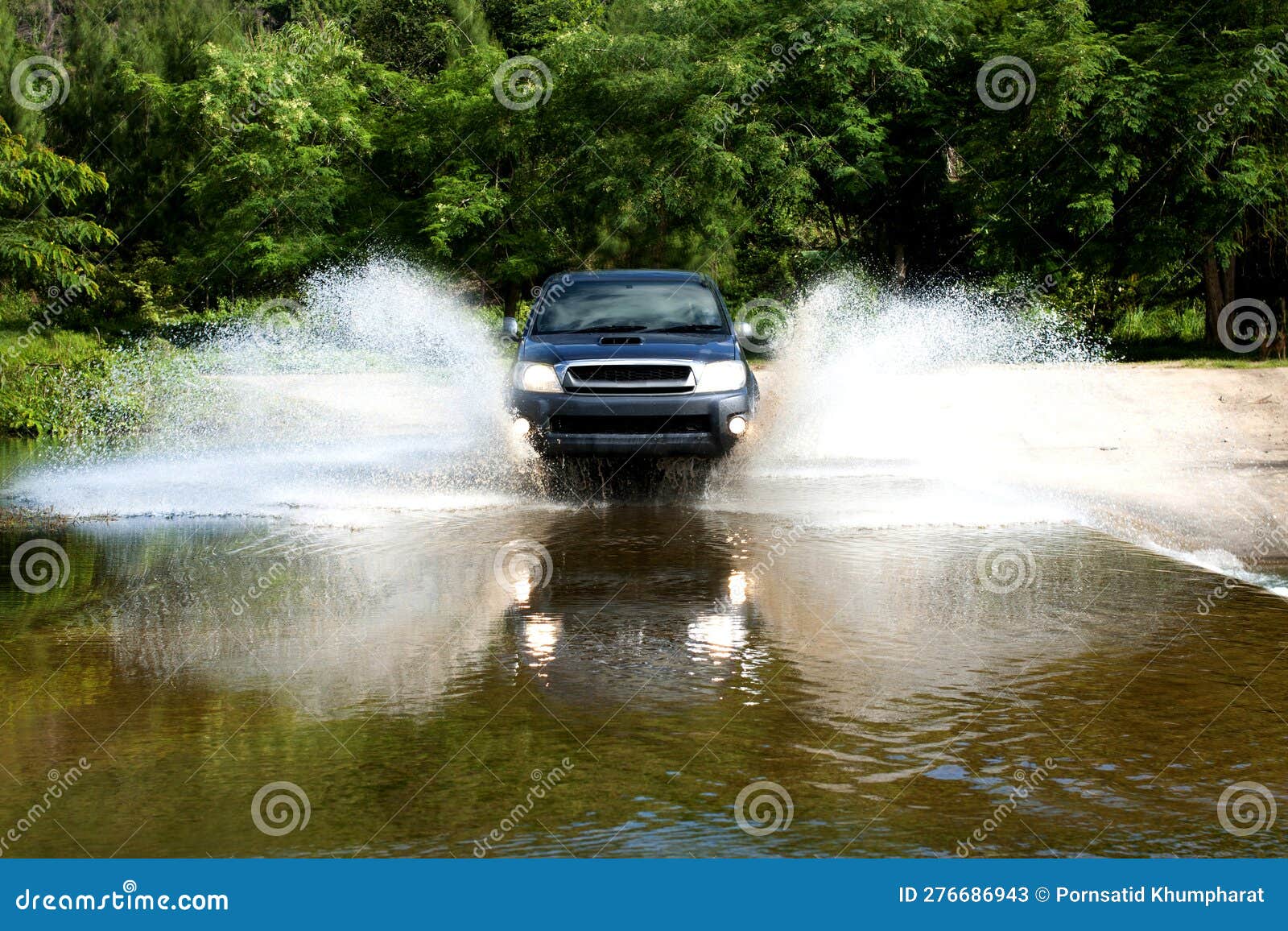 Car Testing Specialist Four Wheel Drive Down the Road in the Forest To ...