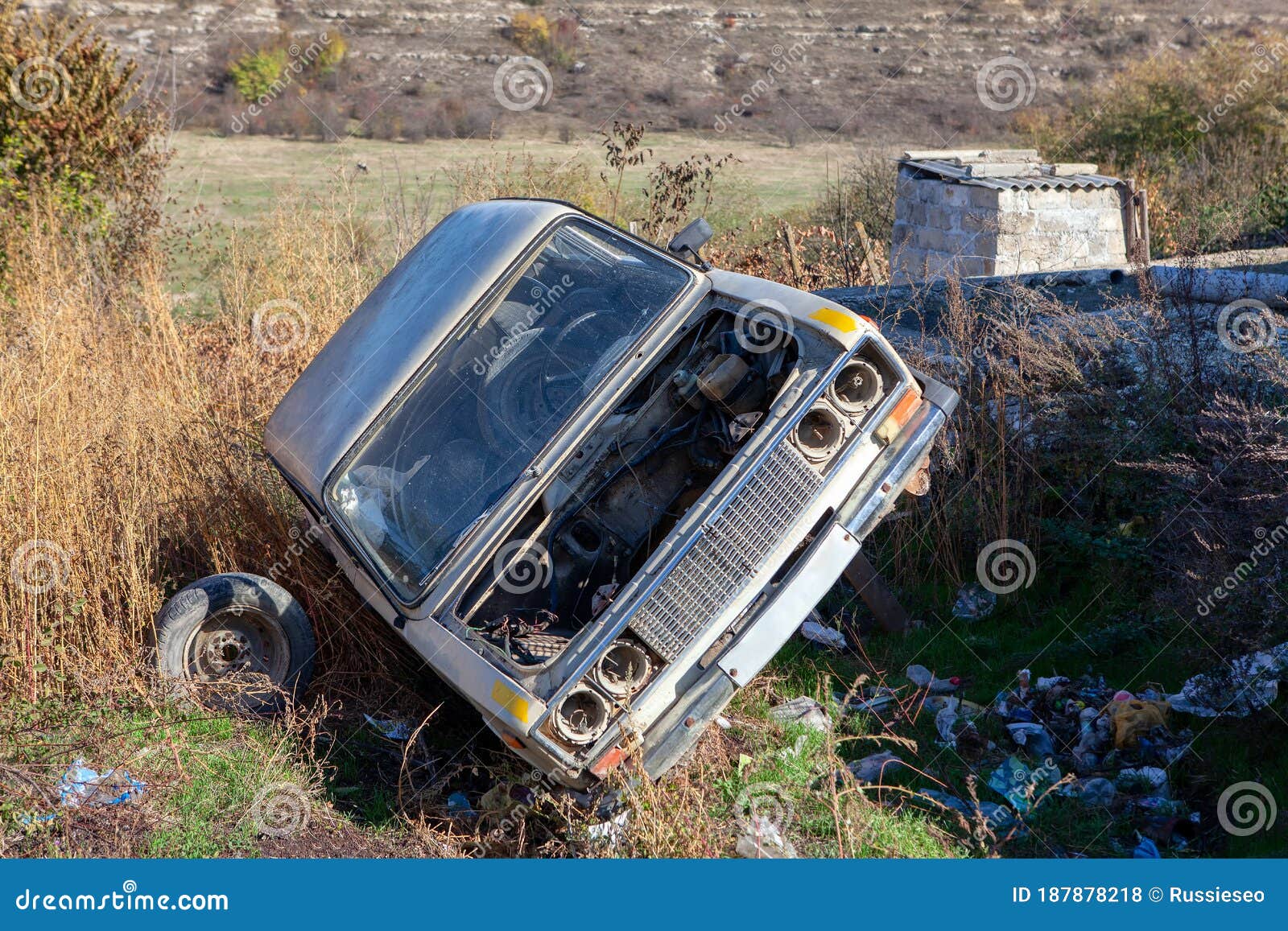 Car thrown in the trash stock photo. Image of trash - 187878218
