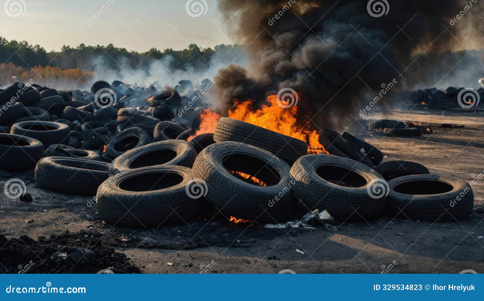 Car Tire Dump, Tire Storage Yard Fire, Black Smoke Rising from the Dump ...