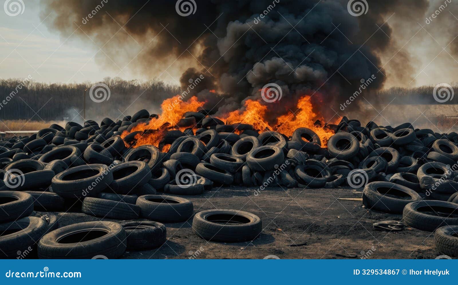 Car Tire Dump, Tire Storage Yard Fire, Black Smoke Rising from the Dump ...