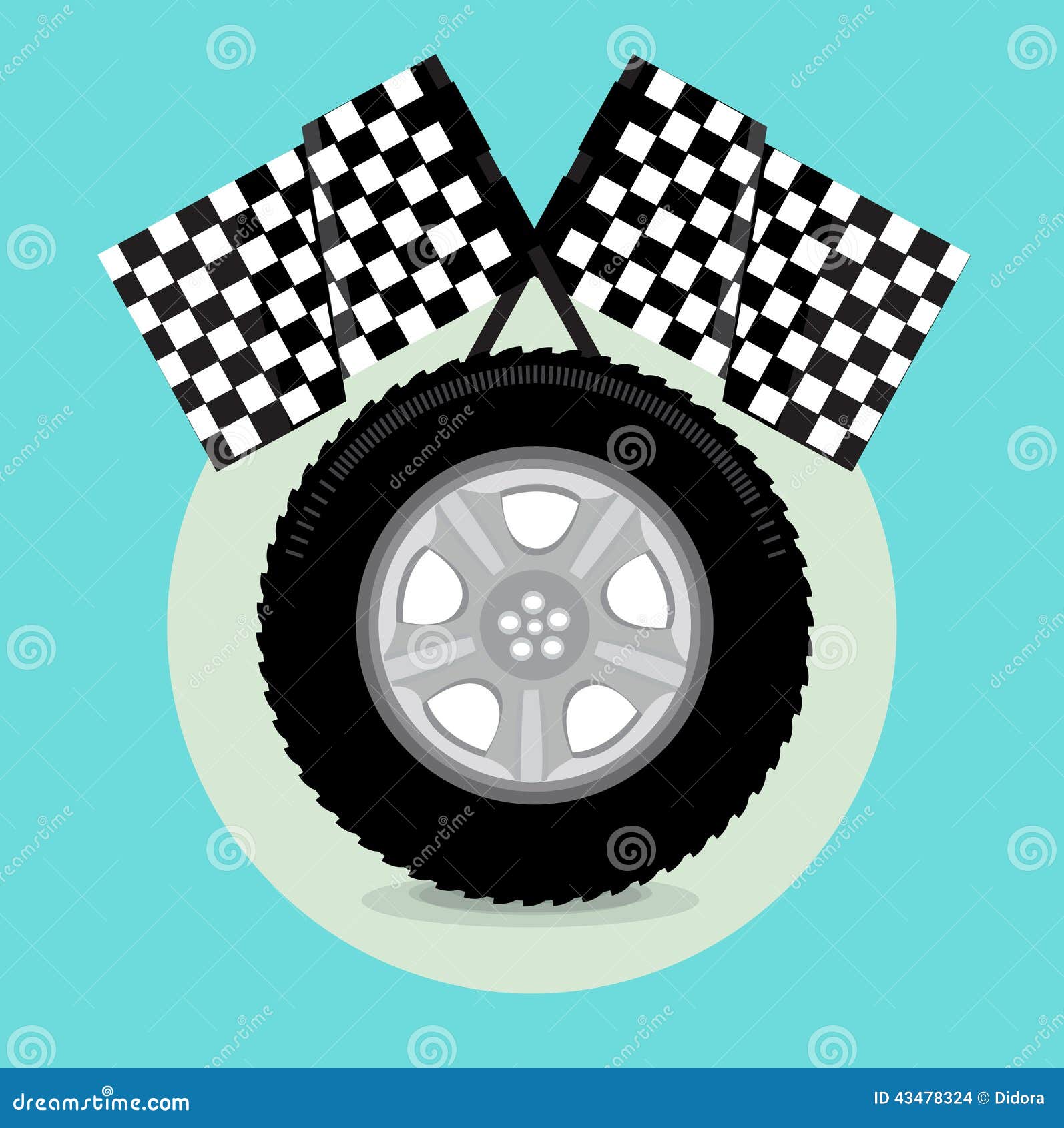 Car Tire with Race Flags Flat Design Stock Vector - Illustration of ...
