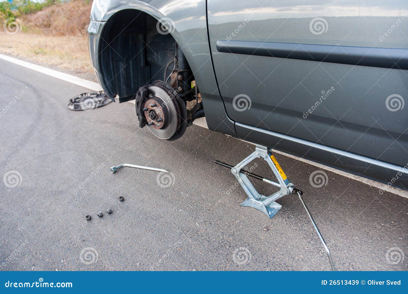 Car without Tire on the Road Stock Image - Image of broken, problem ...