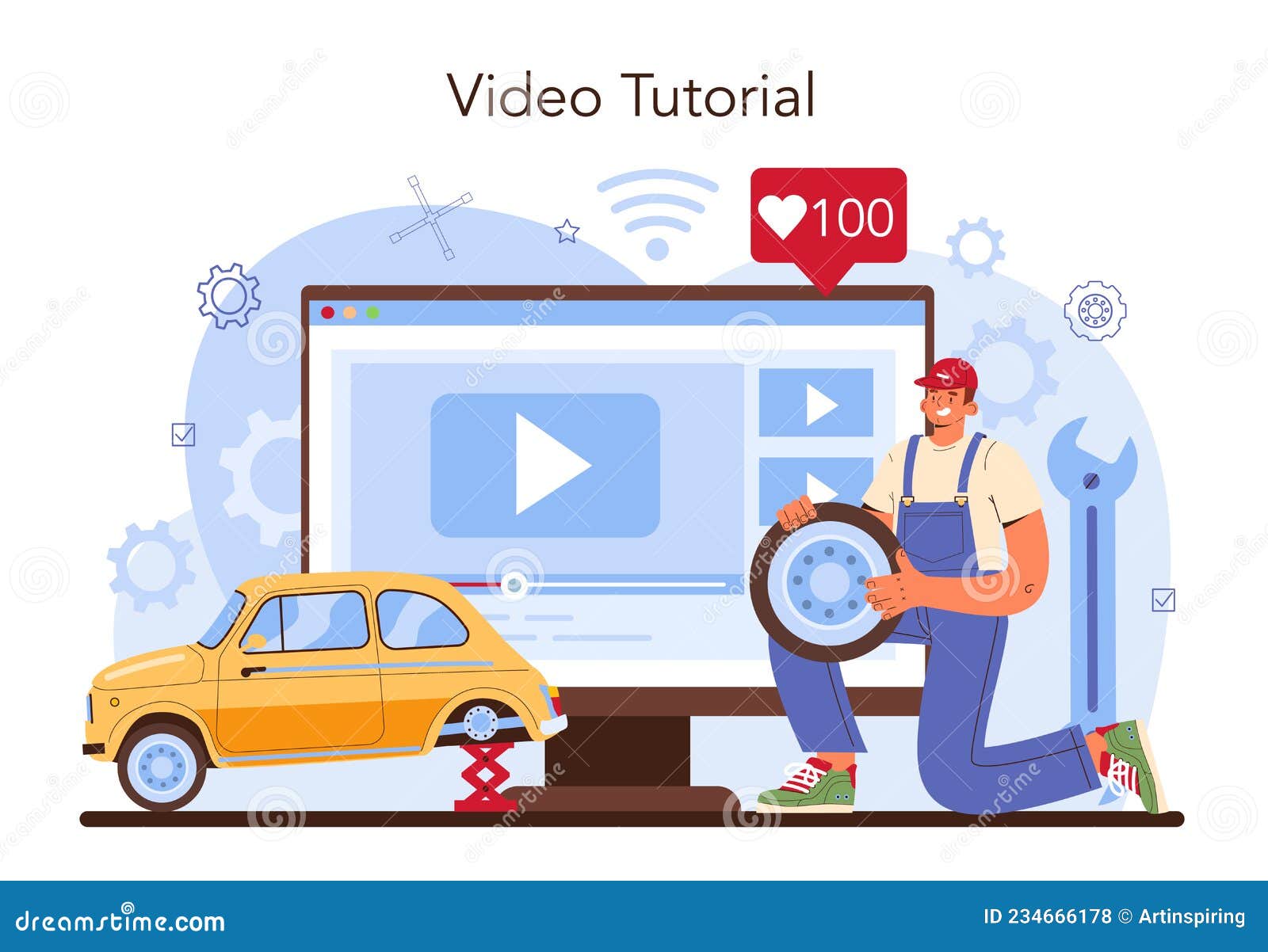 Car Tire Service Online Service or Platform. Worker Changing a Tire ...