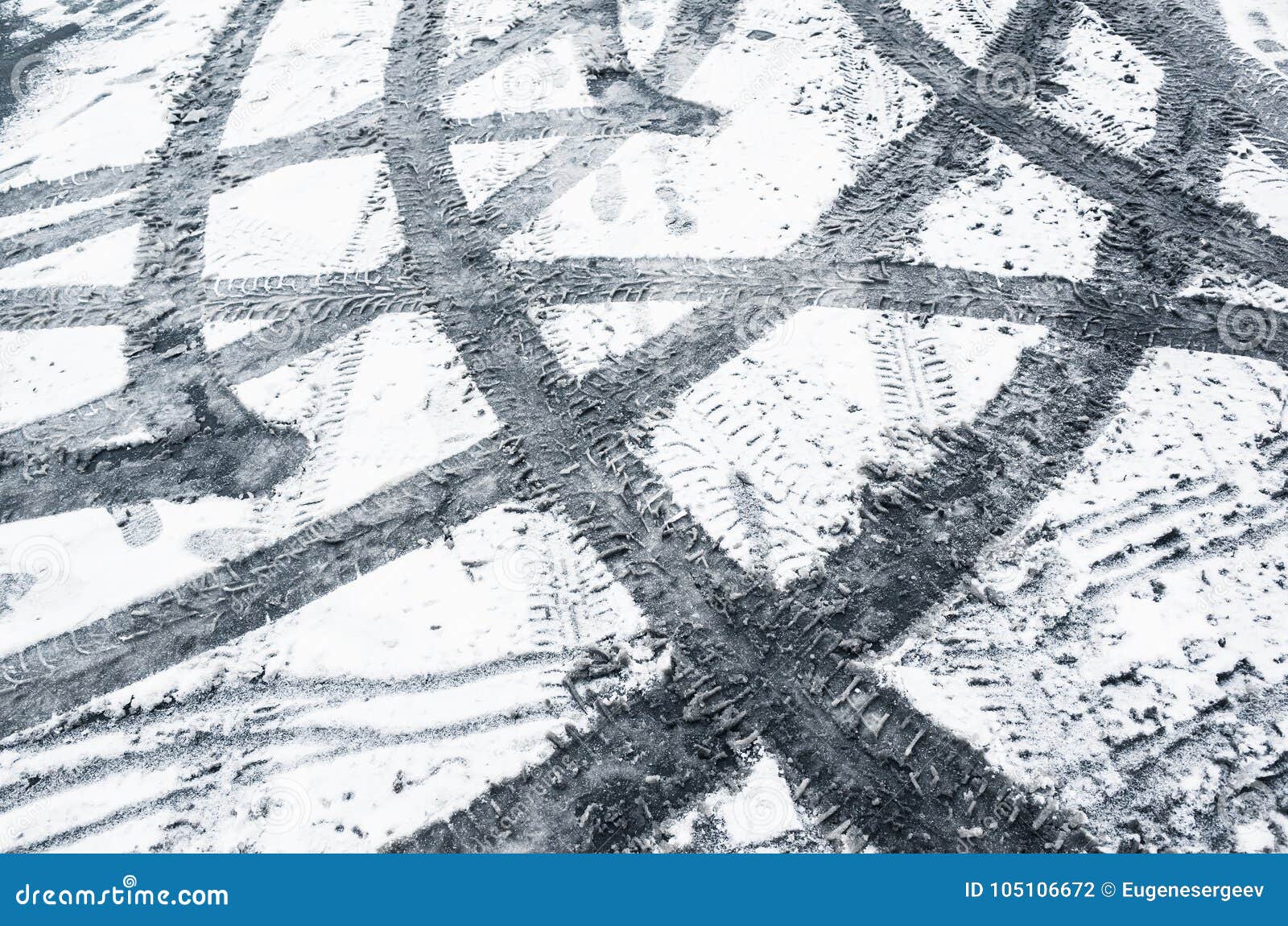Car Tire Tracks Pattern on Fresh Wet Snow Stock Photo - Image of snow ...