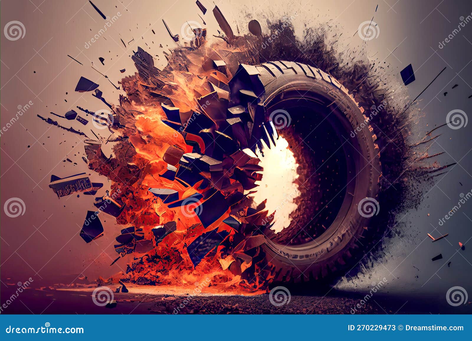 Car Tire Wheels Exploding into Pieces, Operational Damage, Puncture ...