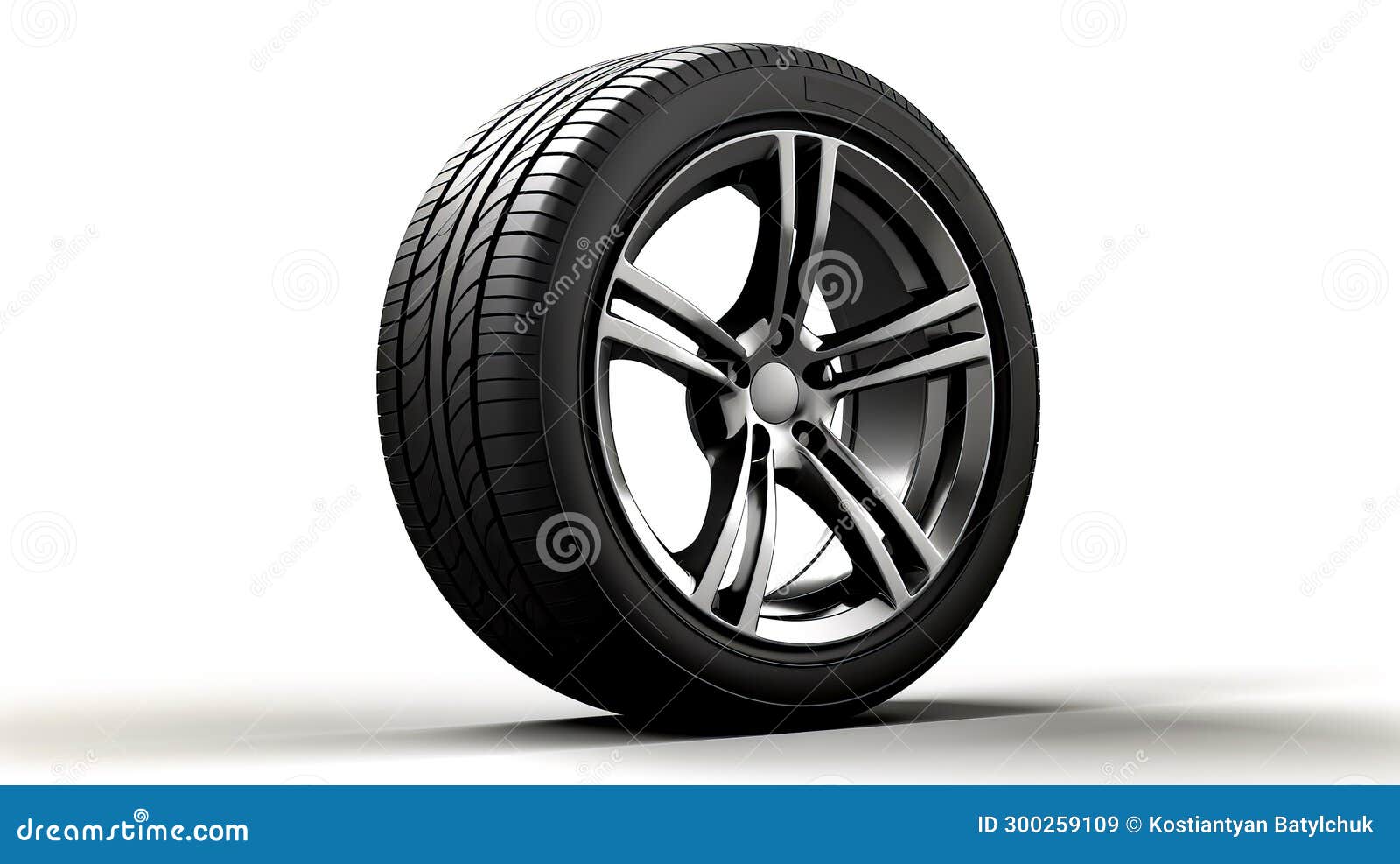 Car Tire on White Background with Shadow of the Tire on the Ground ...
