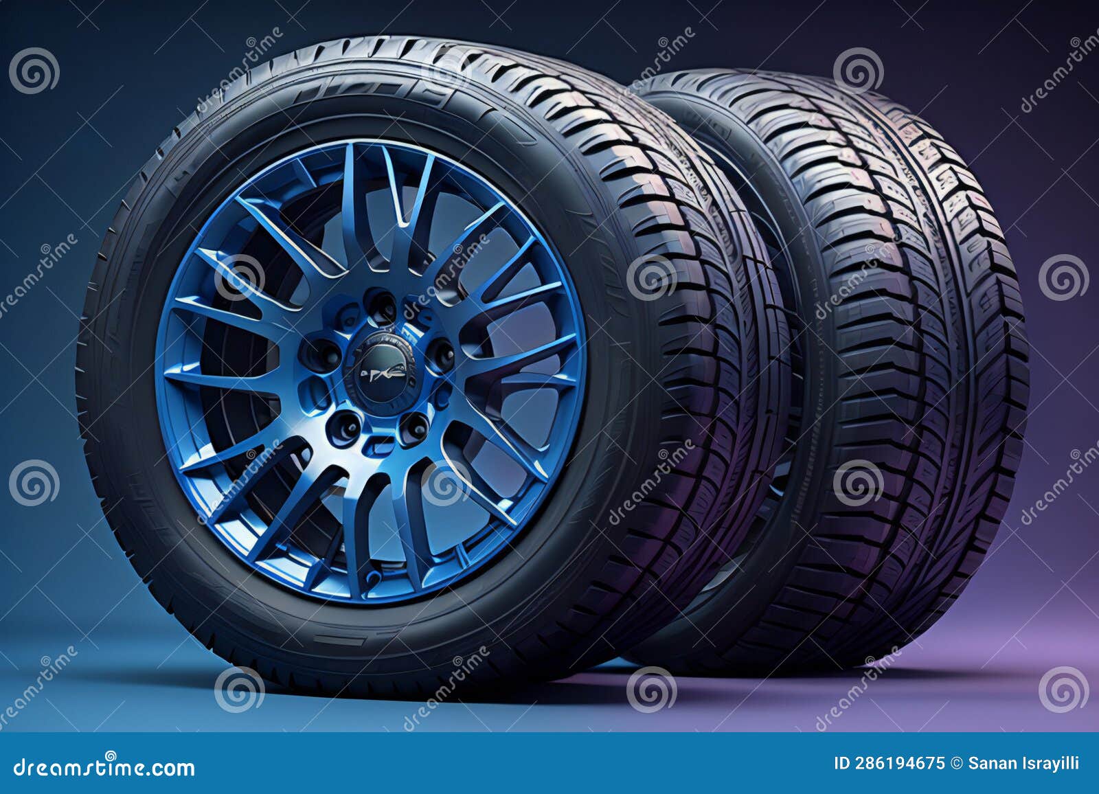 Car Tires on a Blue Background. Ai Generated Stock Illustration ...