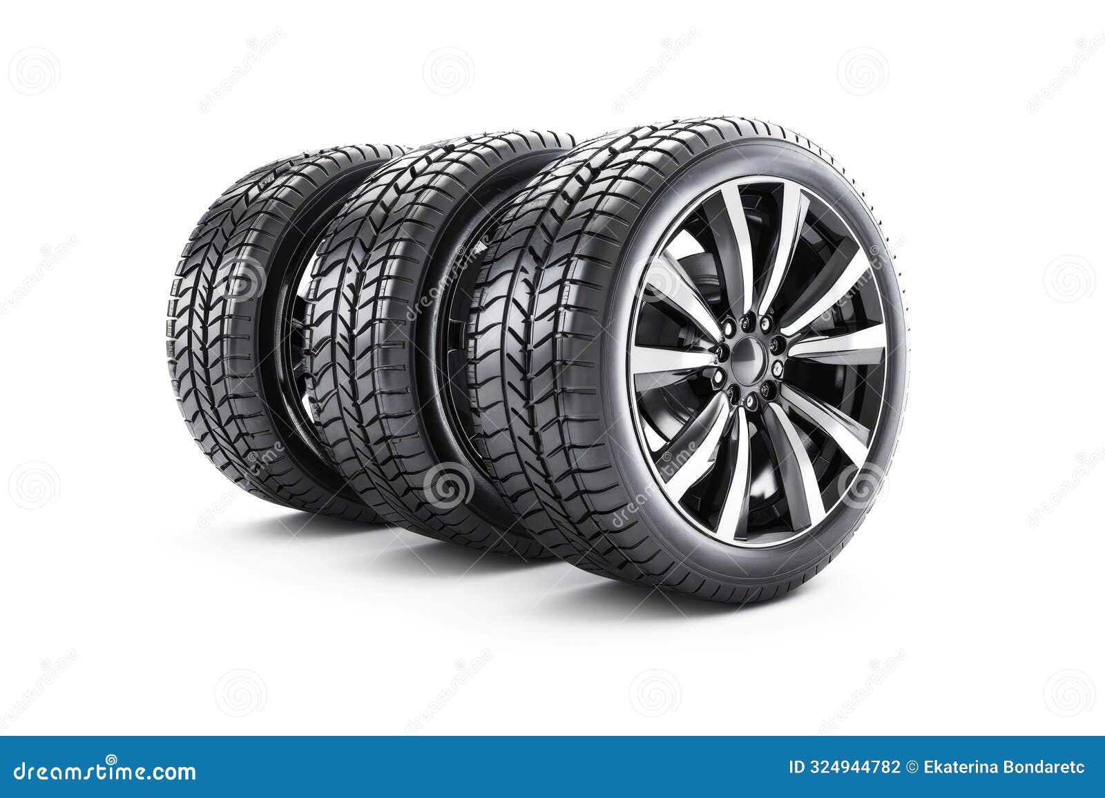 Car Tires with Chrome Rims on a White Background. Stock Illustration ...