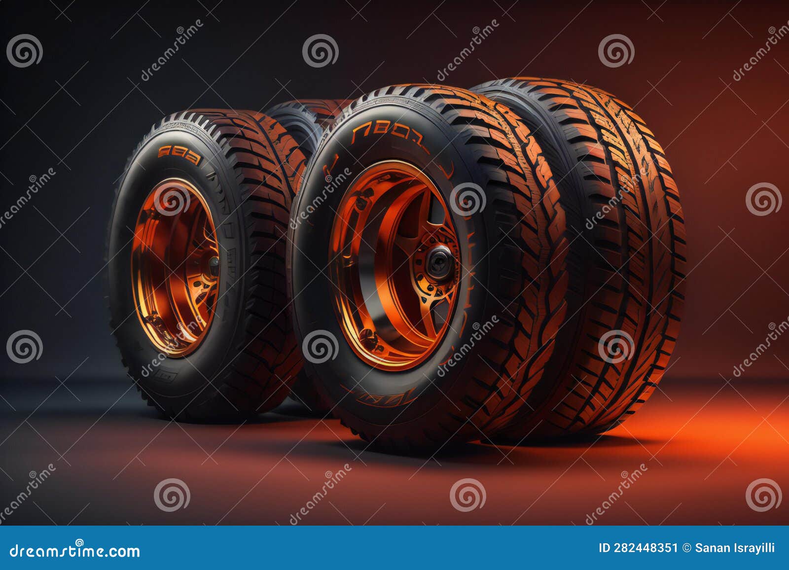 Car Tires on Dark Background with Orange Light. Ai Generated Stock ...