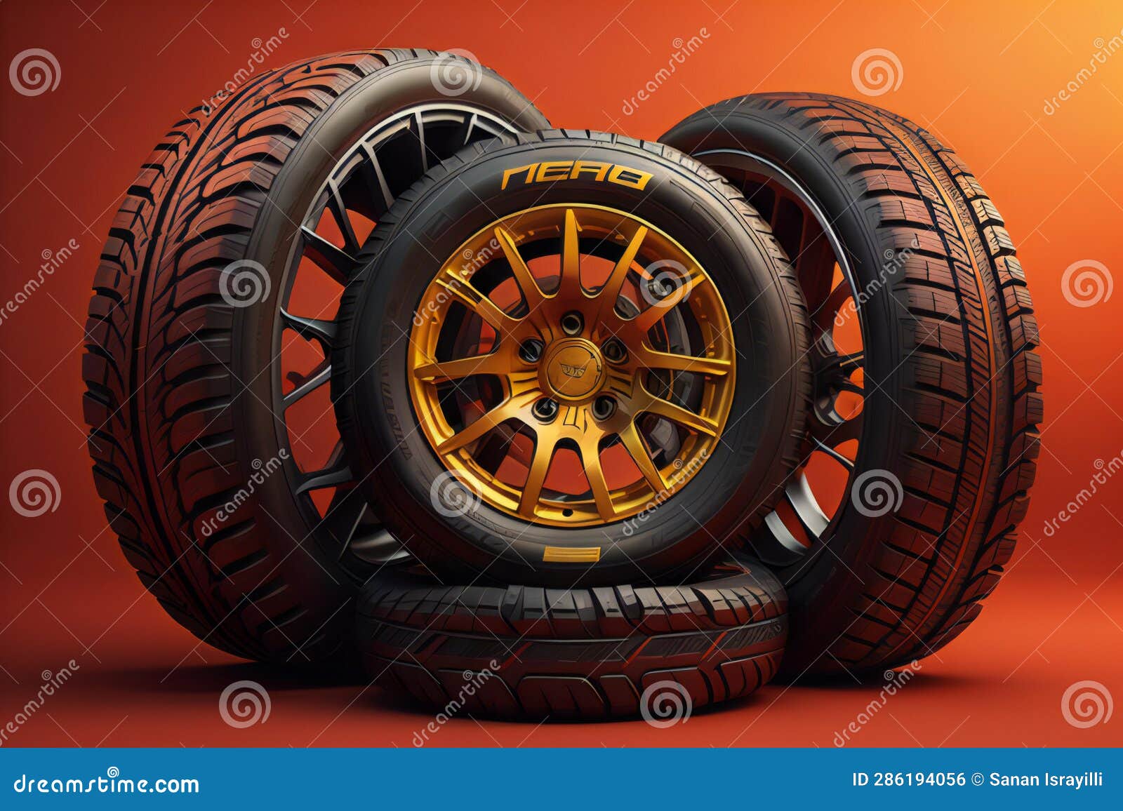 Car Tires on Orange Background. Ai Generated Stock Illustration ...