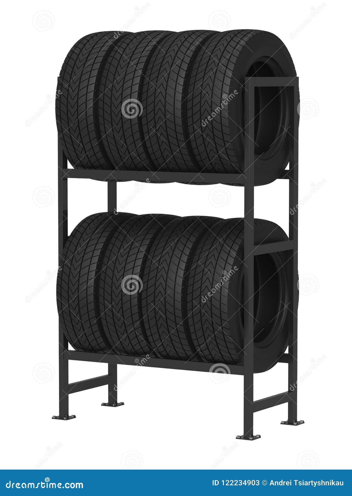 Car Tires on Rack. 3d Illustration. Stock Illustration - Illustration ...
