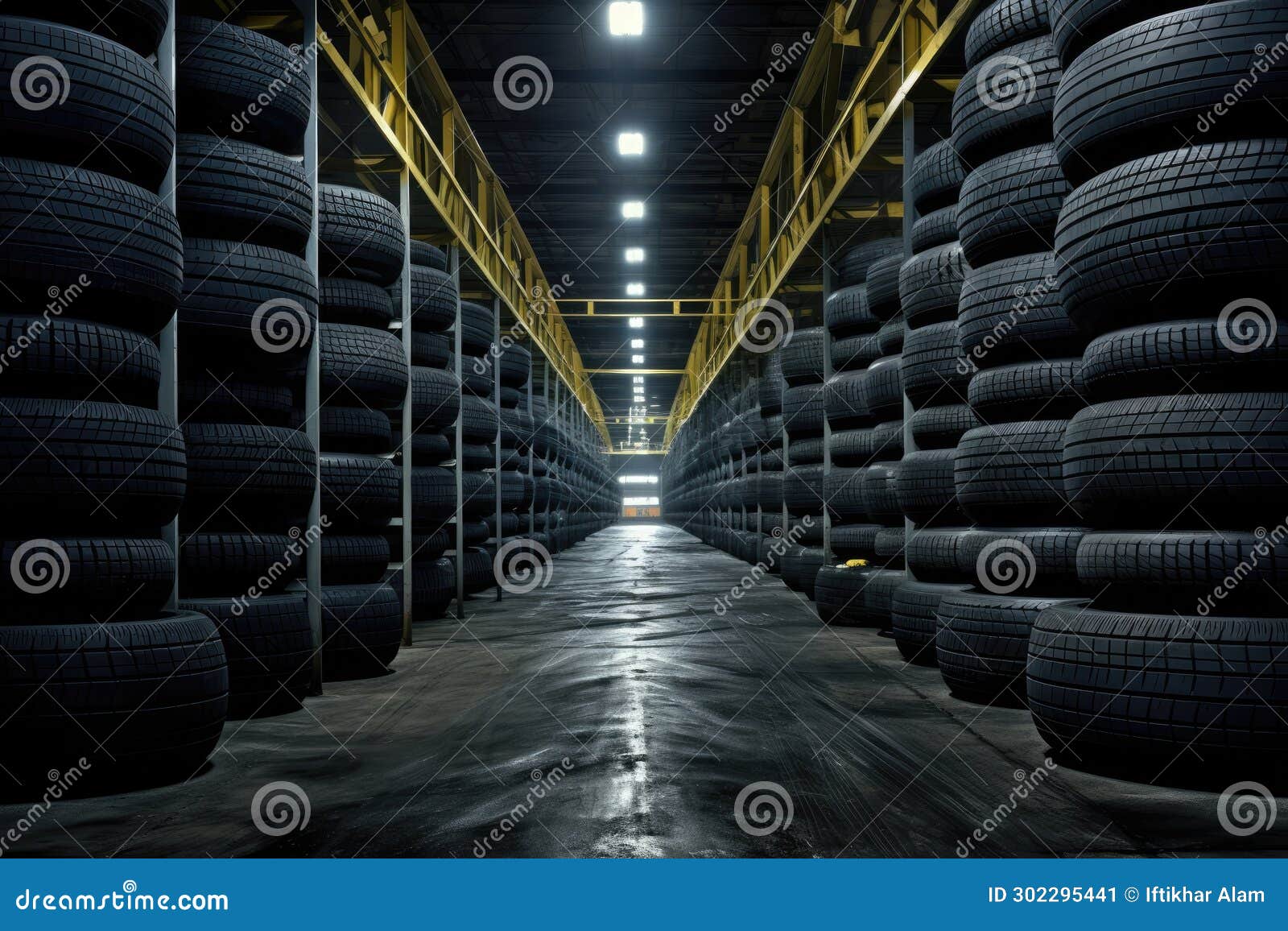 Car Tires In A Warehouse. 3d Rendering Toned Image, Car Tires At ...