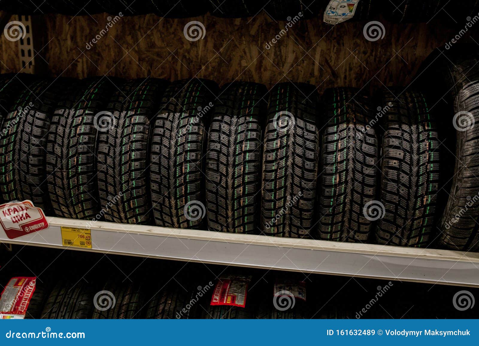Car Tires and Wheels at Warehouse in Tire Store Stock Image - Image of ...
