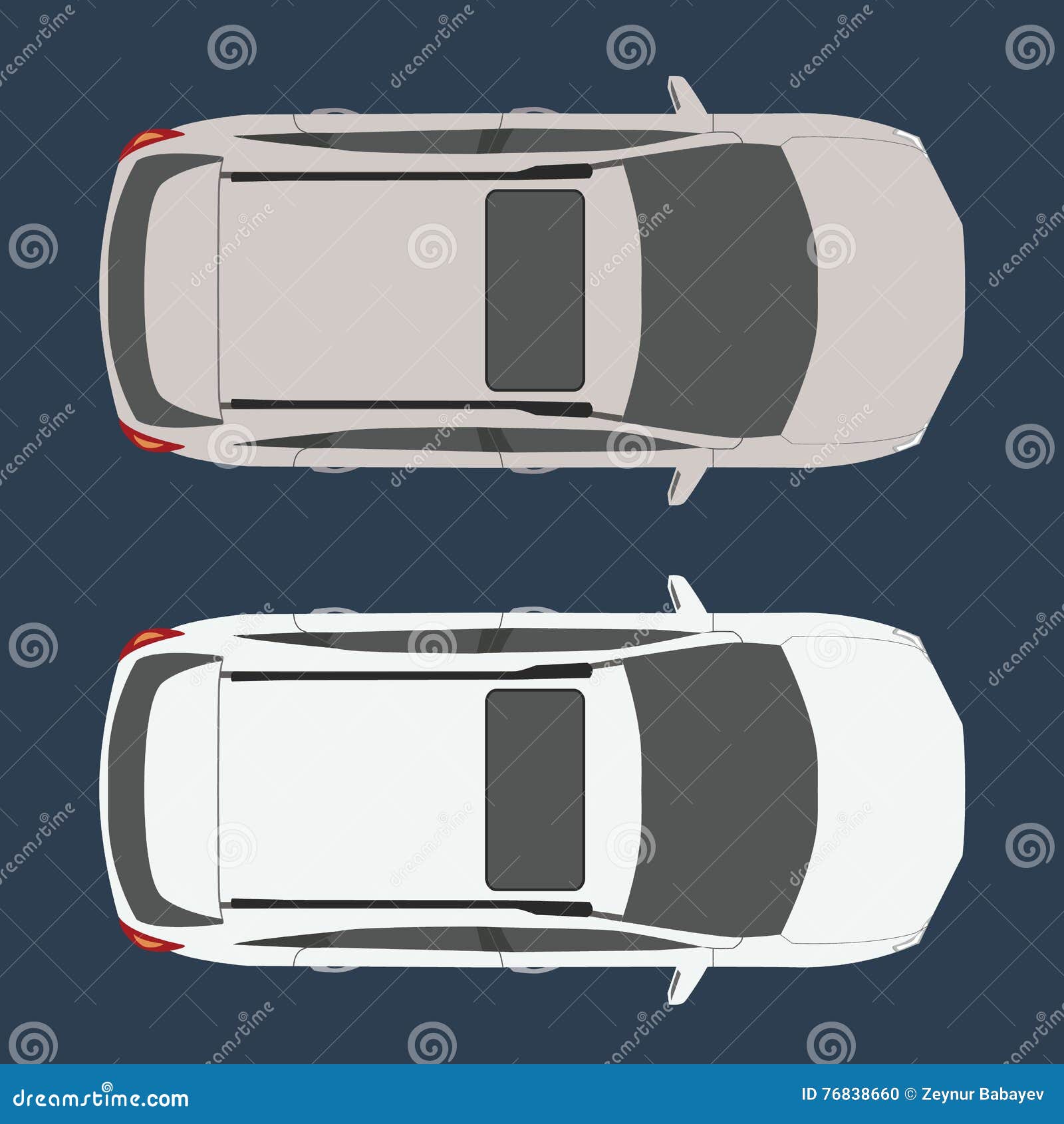 Car Top View. Realistic and Flat Color Style Design Vector Stock Vector ...