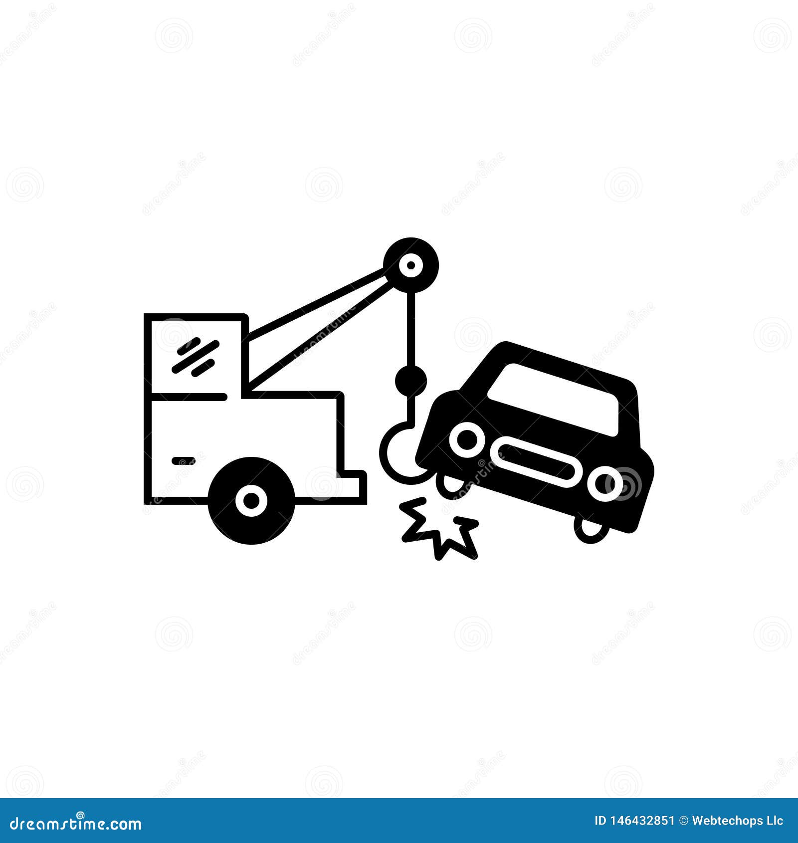 Black Solid Icon for Car Towing, Accident and Breakdown Stock Vector ...