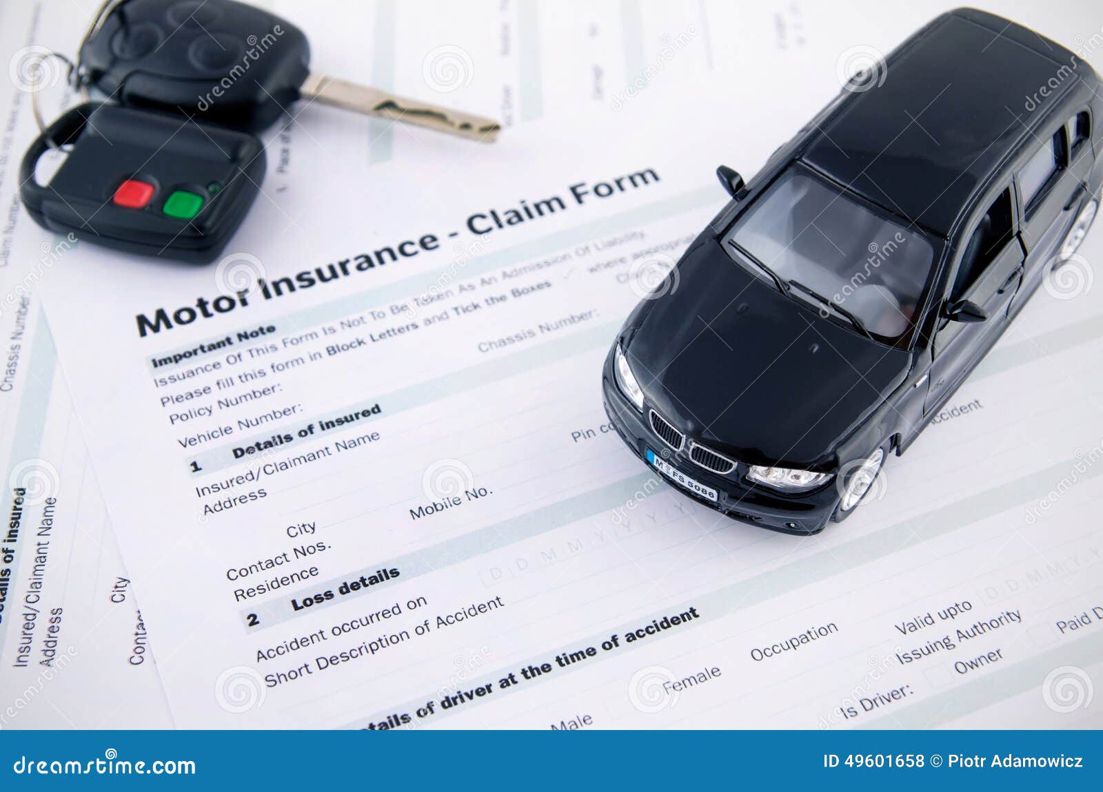 Car Toy and Keys on Insurance Documents. Stock Photo - Image of concept ...