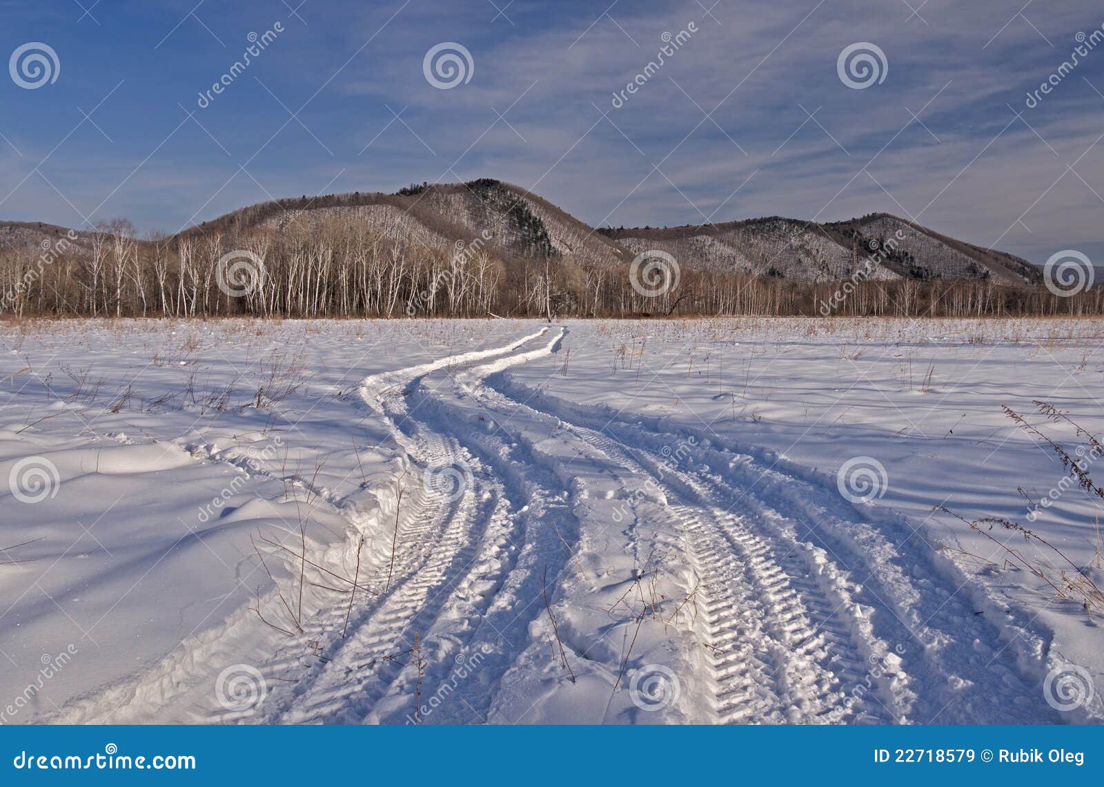 Car Trace on a Snow-covered Field Stock Image - Image of shade ...