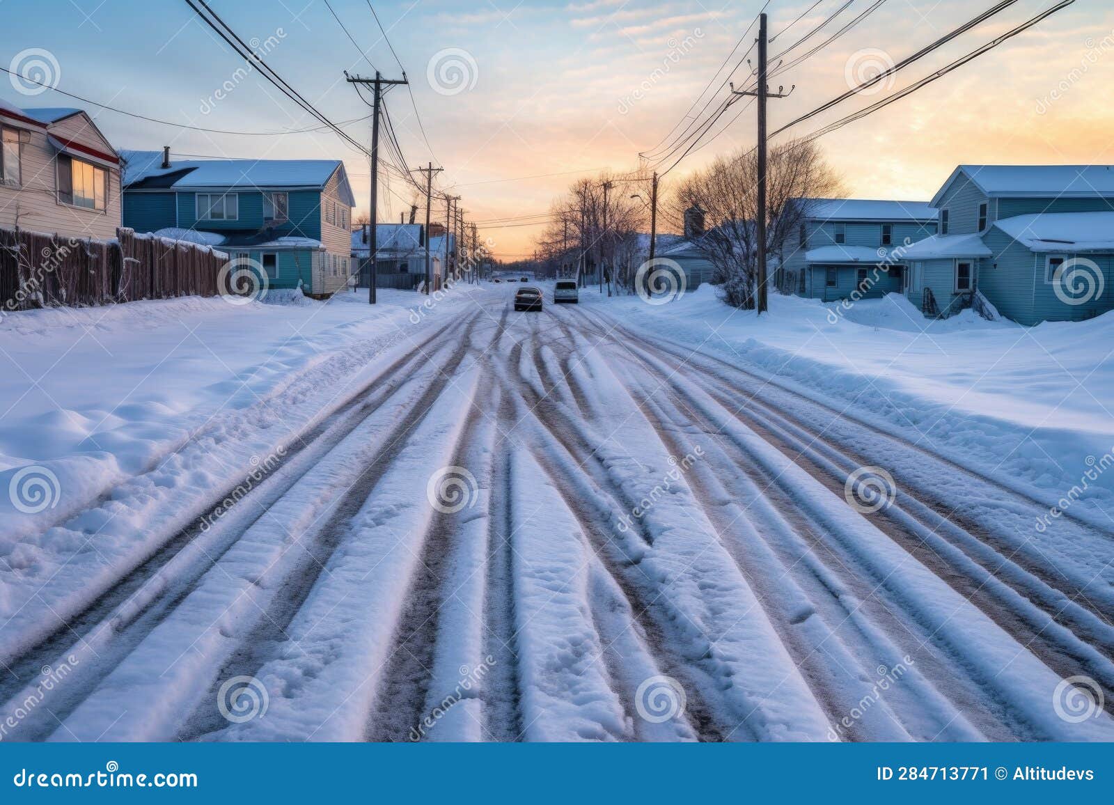 Car Tracks Creating Patterns on Snowy Road Stock Image - Image of ...