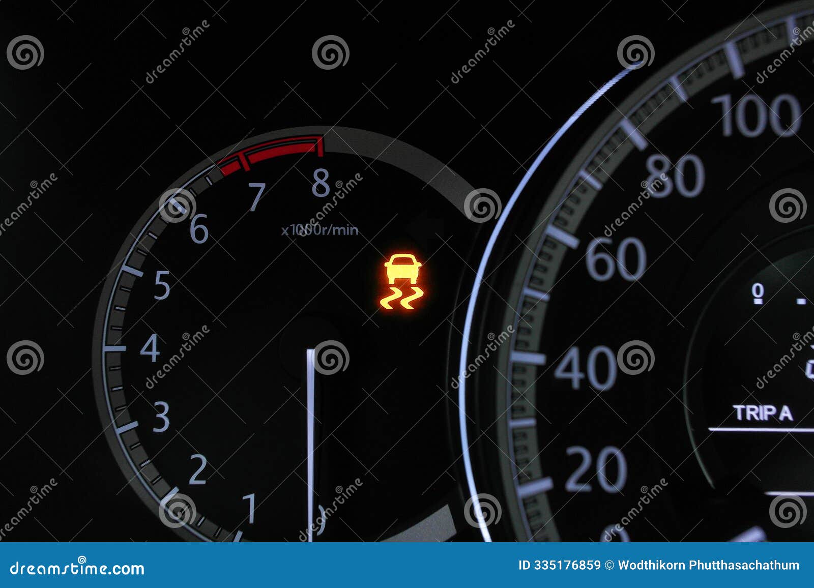 A Car Traction Control System Malfunction Warning Light on the Car ...