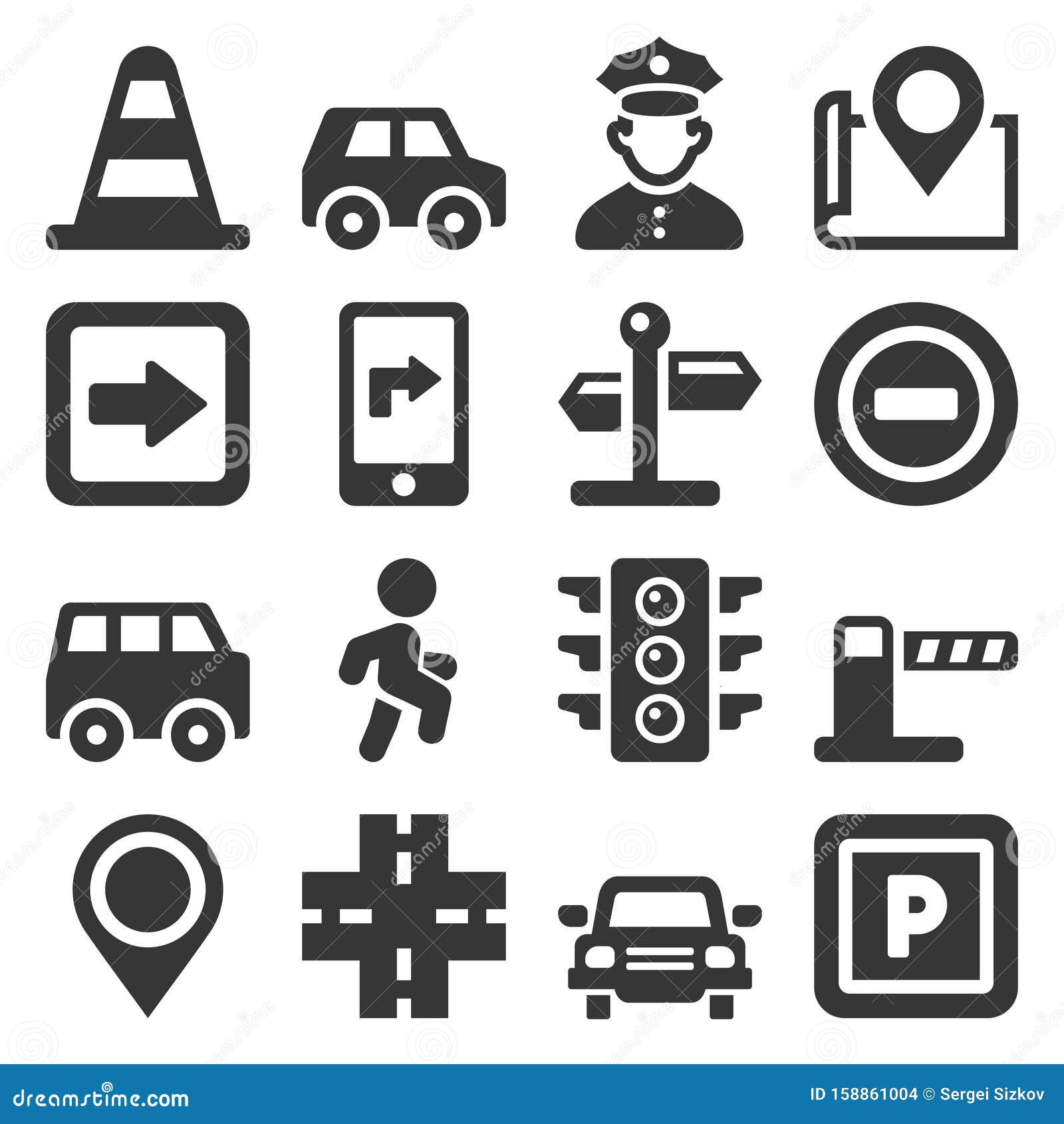 Car Traffic and Driving Icons Set on White Background. Vector Stock ...