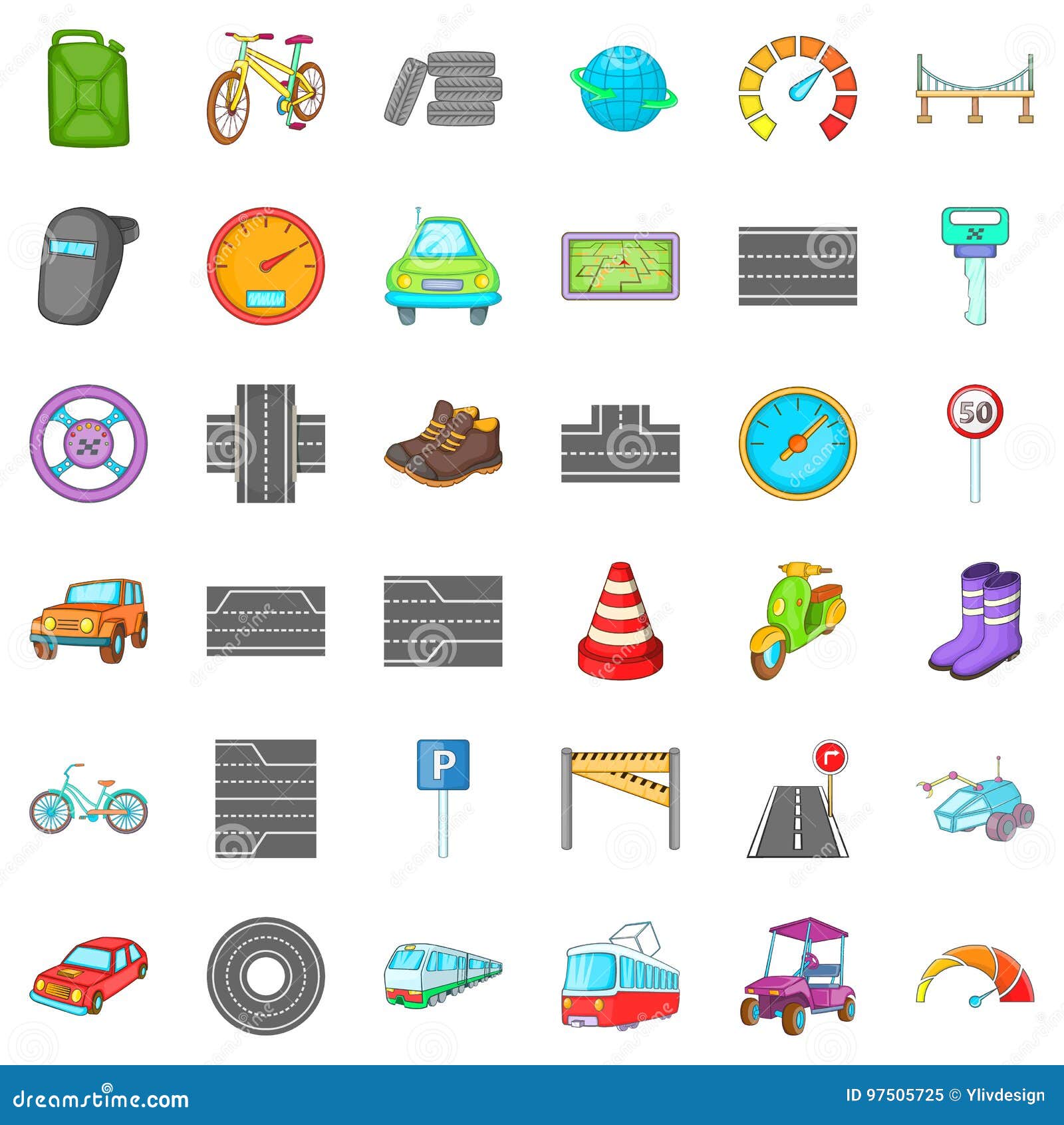 Car Traffic Icons Set, Cartoon Style Stock Vector - Illustration of ...
