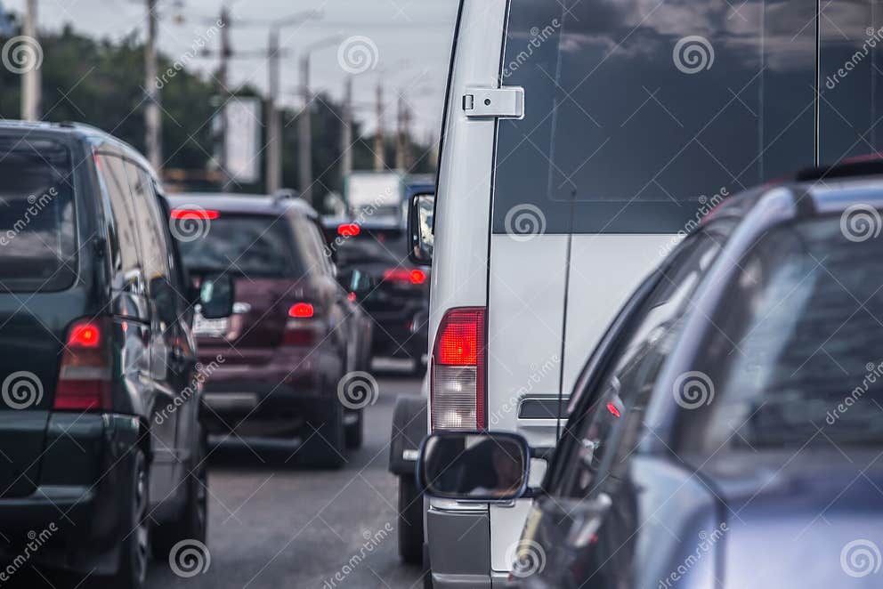 Car in Traffic Jam. Back View Stock Photo - Image of background ...