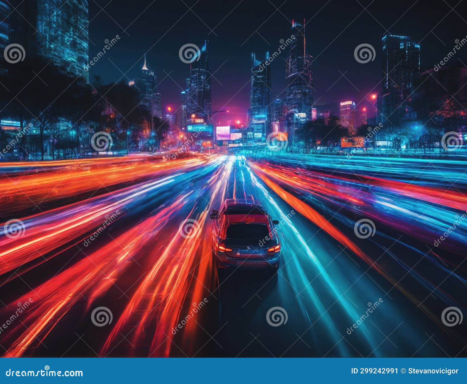 Car Traffic Light Long Exposure Stock Illustration - Illustration of ...