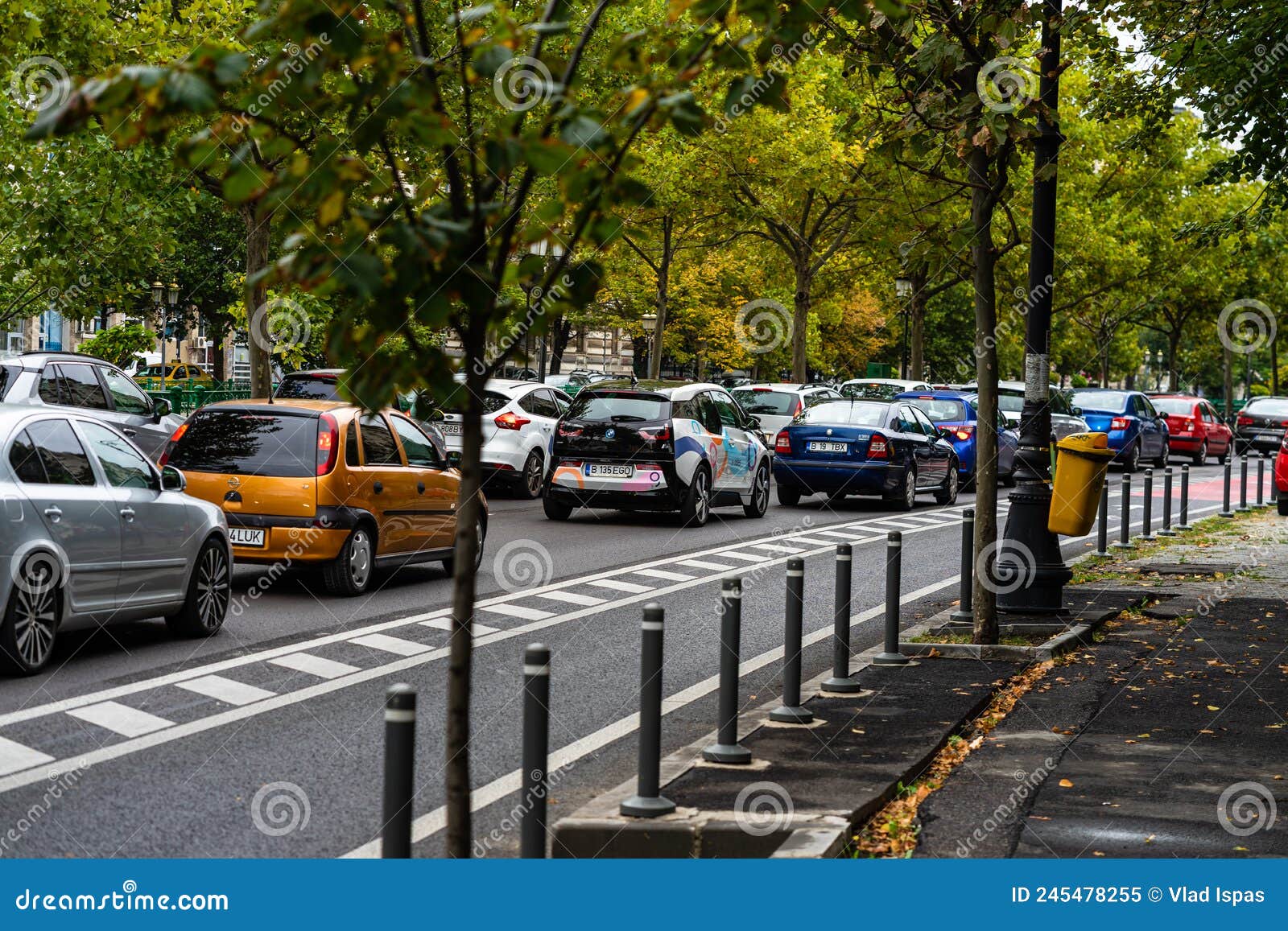Car Traffic at Rush Hour. Car Pollution, Traffic Jam in Bucharest ...