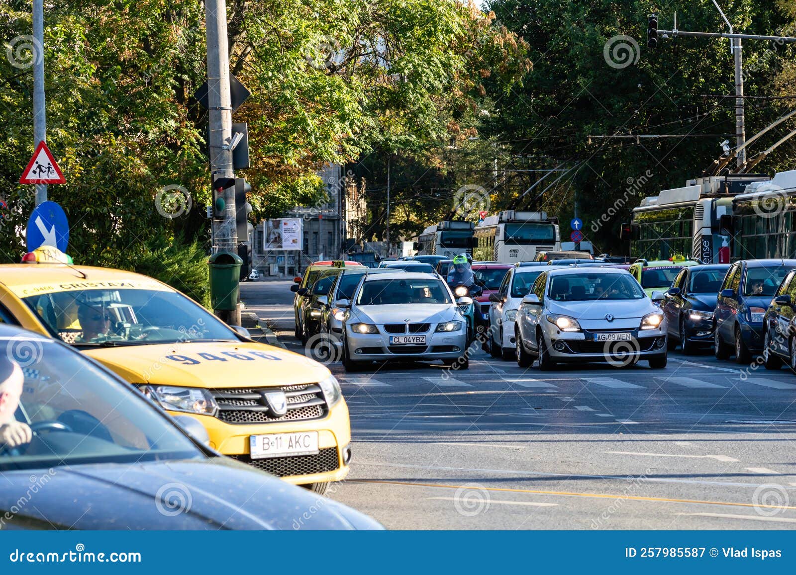 Car Traffic at Rush Hour. Car Pollution, Traffic Jam in Bucharest ...