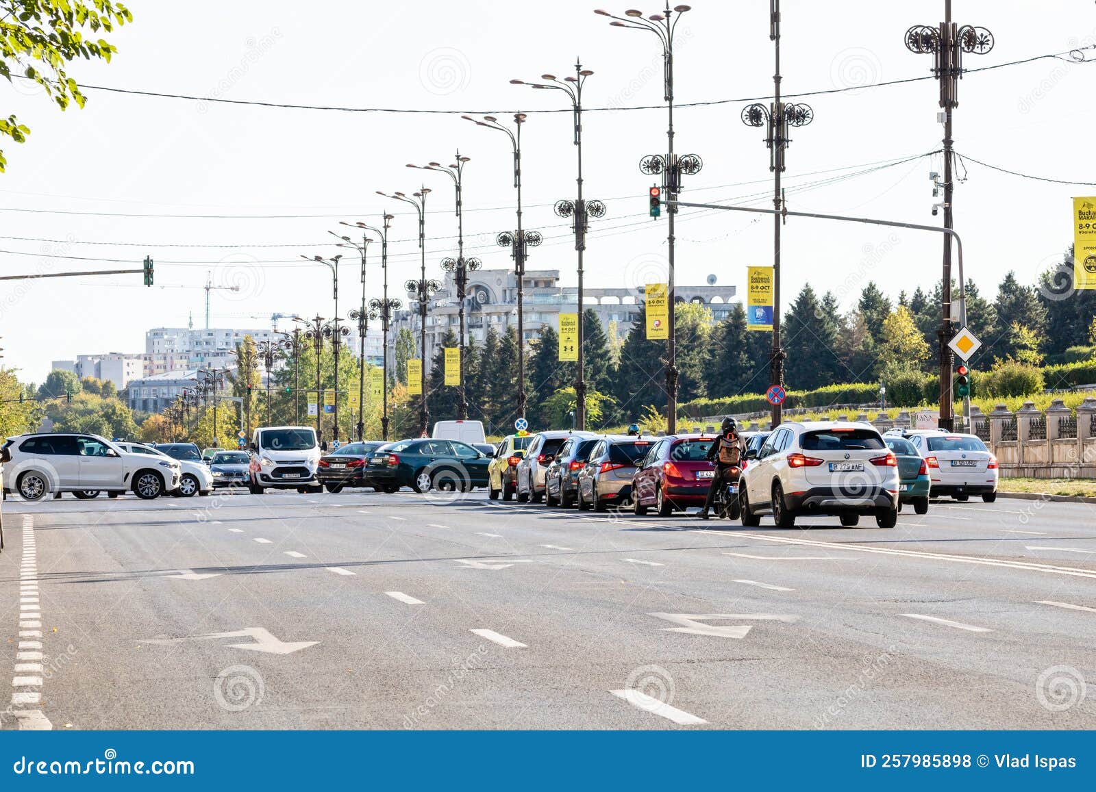 Car Traffic at Rush Hour. Car Pollution, Traffic Jam in Bucharest ...