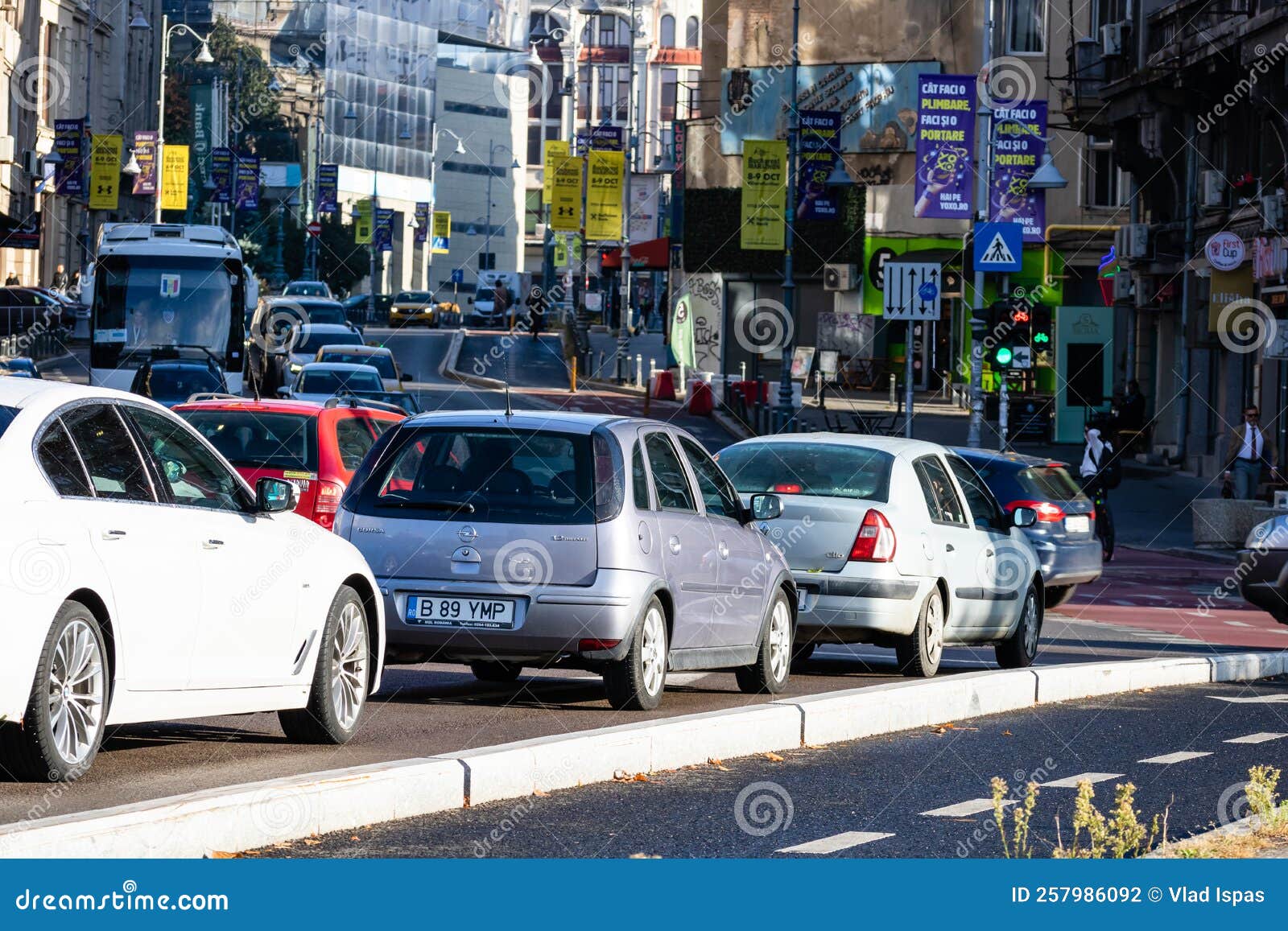 Car Traffic at Rush Hour. Car Pollution, Traffic Jam in Bucharest ...